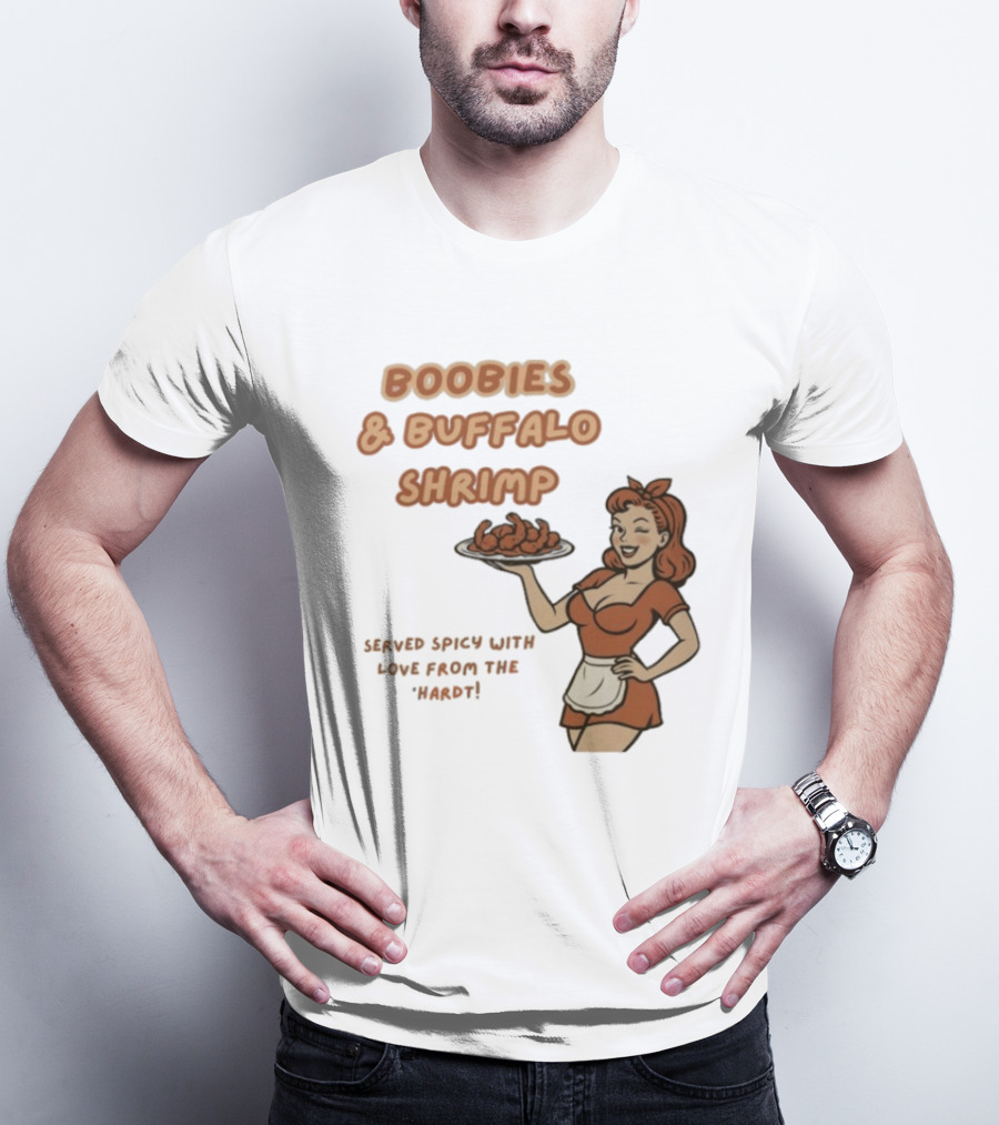 Boobies & Buffalo Shrimp Served Spicy With Love From The Hardt Retro Waitress T-Shirt