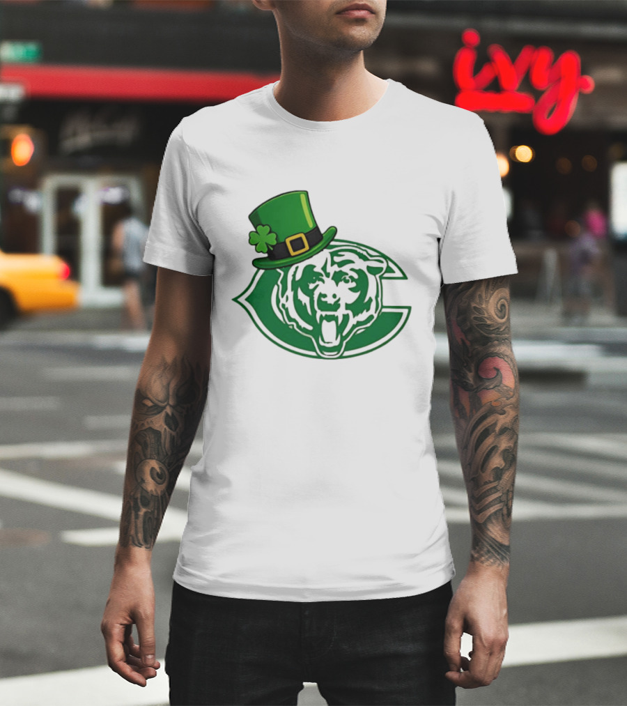 Chicago Bears St Patrick's Day Green Logo With Irish Hat T-Shirt