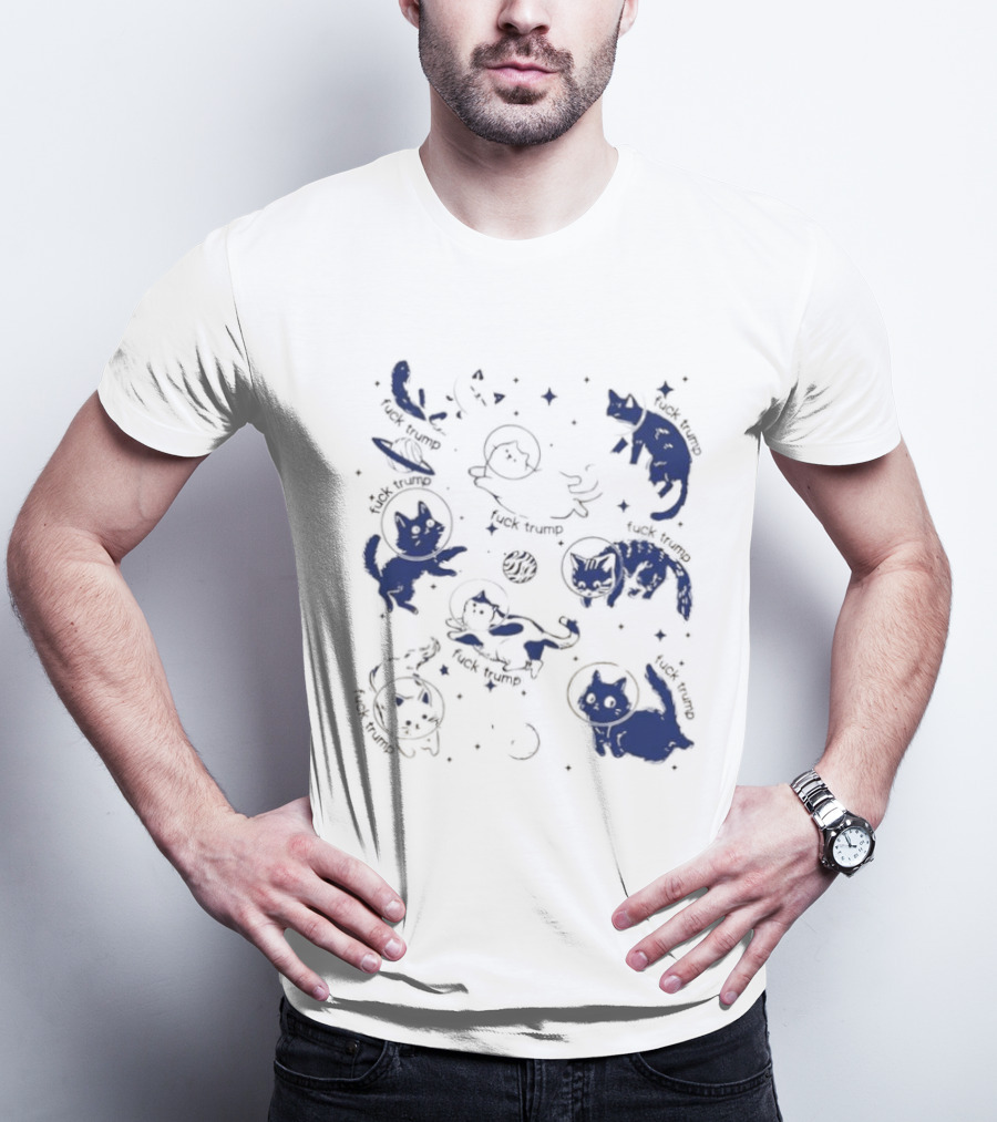 Subtle FDT Cats In Space Stars Orbit And Floating Shapes T-Shirt