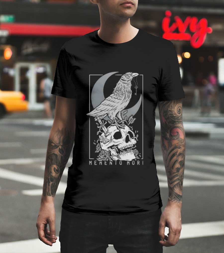 Memento Mori Raven Moon Skull Vintage Aesthetic T-Shirt