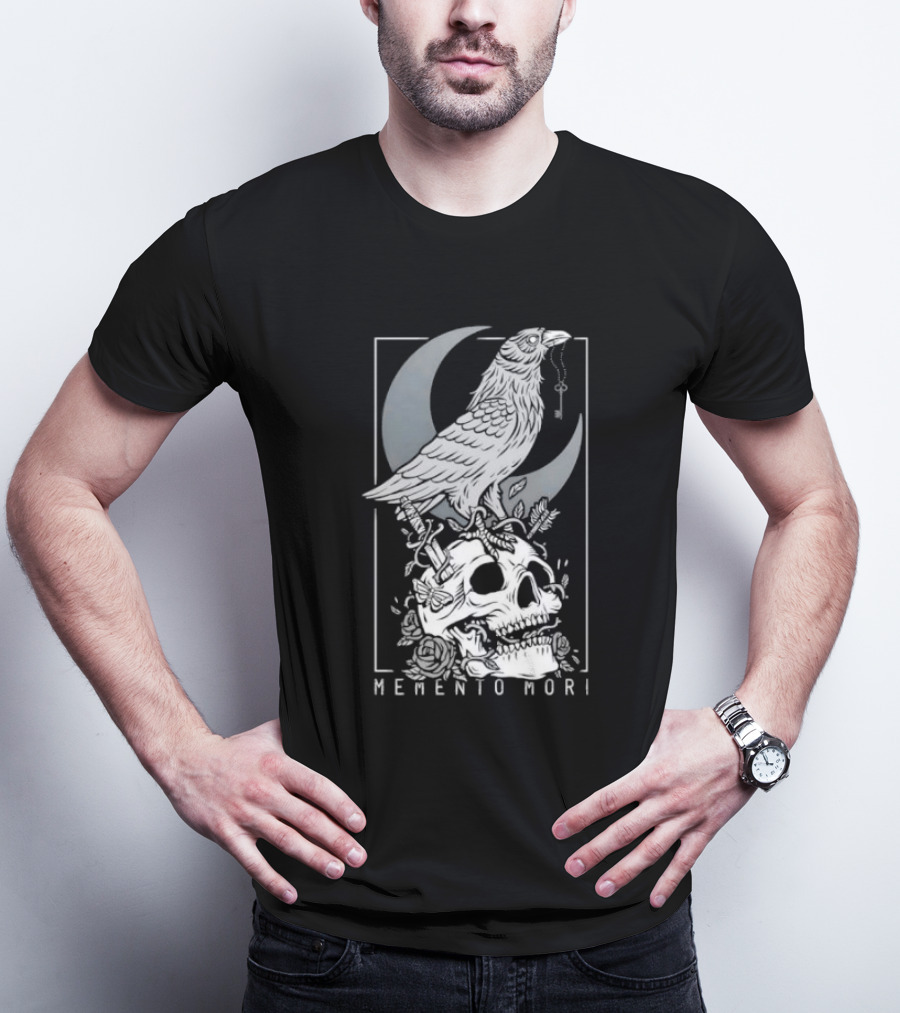 Memento Mori Raven Moon Skull Vintage Aesthetic T-Shirt