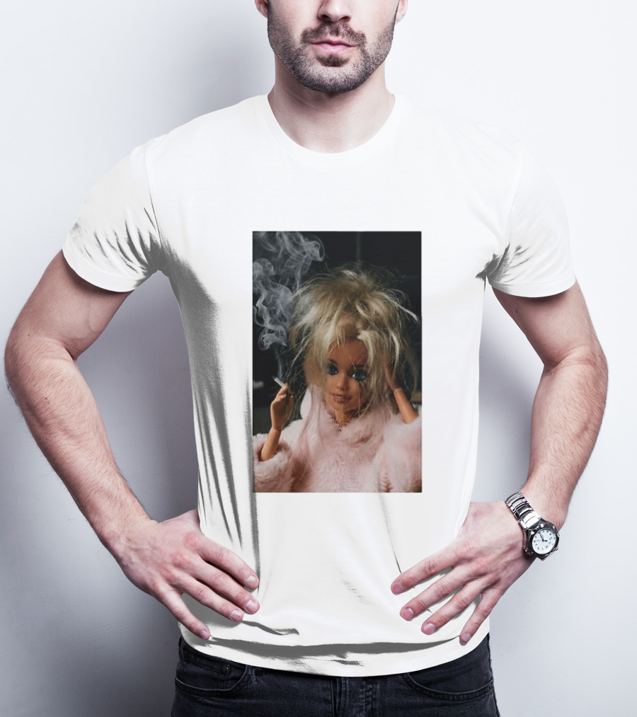 Cigarette Smoking Barbie Doll In Pink Fur Coat T-Shirt