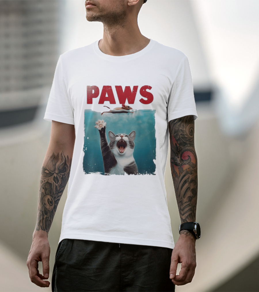 Paws Cat Chasing Mouse Playful Kitten Humor T-Shirt