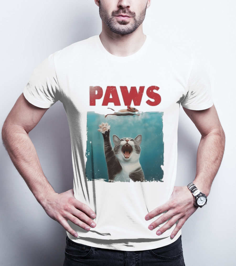 Paws Cat Chasing Mouse Playful Kitten Humor T-Shirt