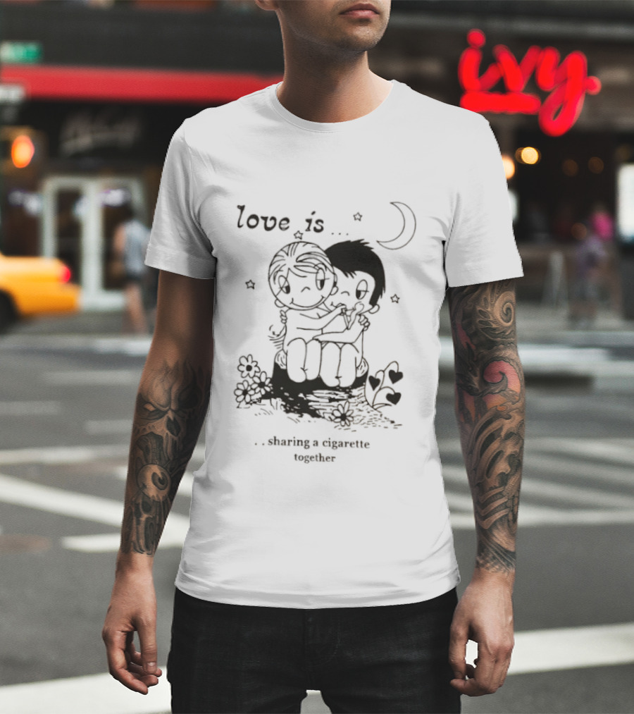 Love Is Sharing A Cigarette Together Moon Stars Kim Grove T-Shirt