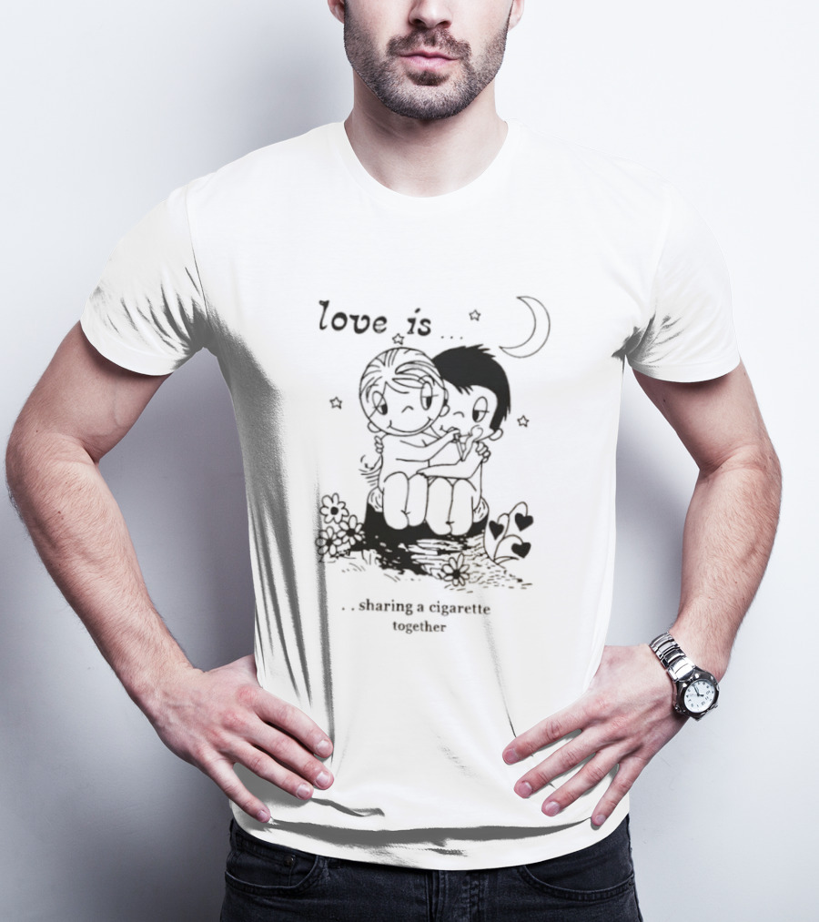 Love Is Sharing A Cigarette Together Moon Stars Kim Grove T-Shirt