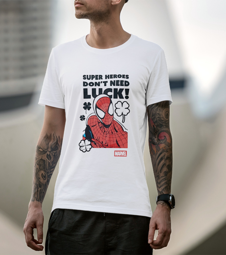 Marvel Spider Man Super Heroes Don't Need Luck T-Shirt
