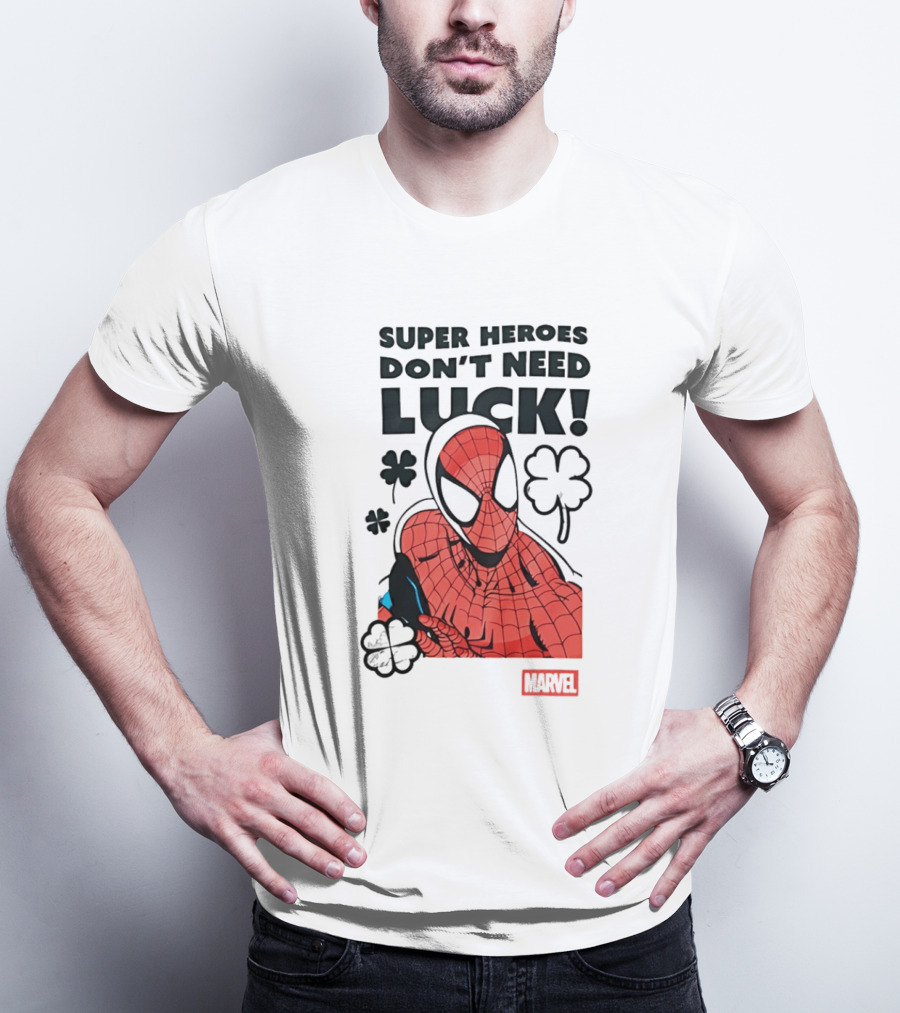 Marvel Spider Man Super Heroes Don't Need Luck T-Shirt