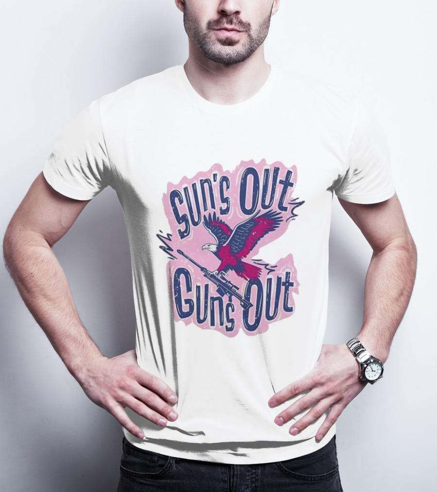 Sun's Out Guns Out Bald Eagle Holding Rifle T-Shirt