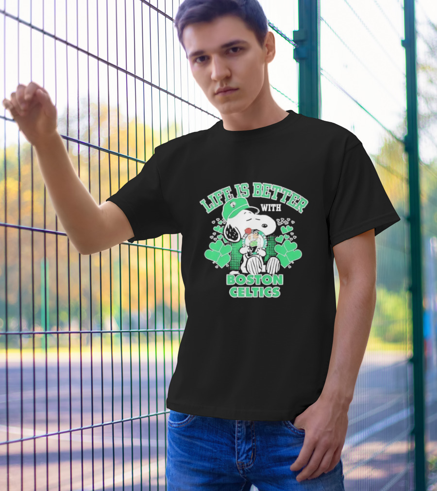 Life Is Better With Snoopy Boston Celtics St. Patrick's Day T-Shirt