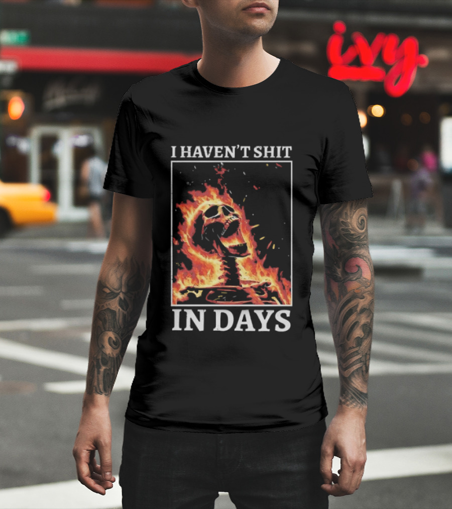 Skeleton On Fire I Haven't Shit In Days Humorous Flame T-Shirt