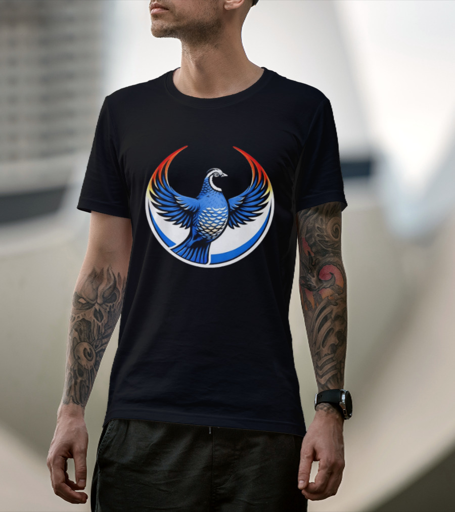 California Quail Wings Up Blue T-Shirt