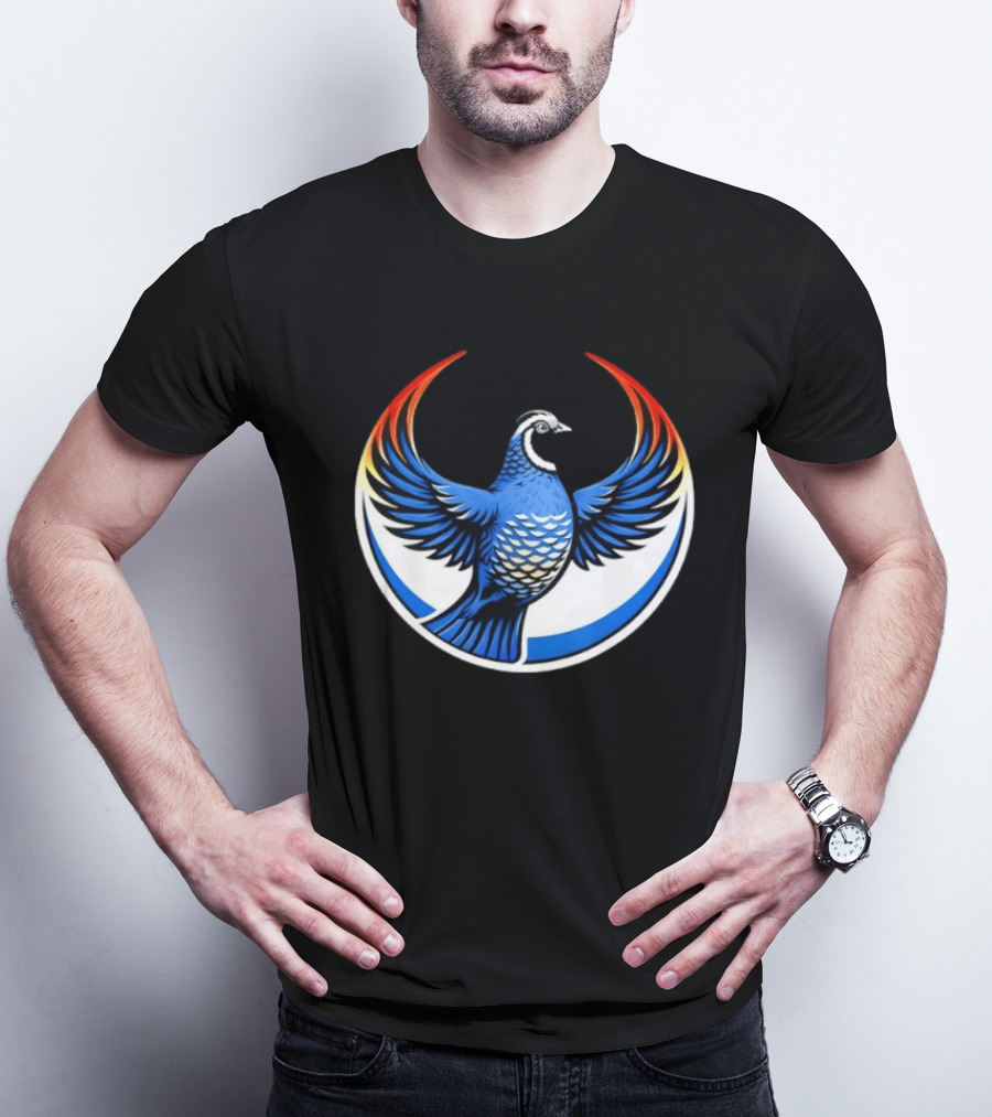 California Quail Wings Up Blue T-Shirt