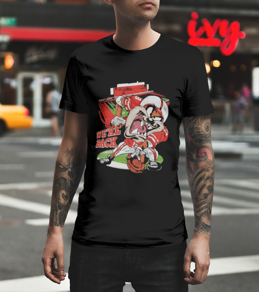 Dropout We're Back Football Cartoon Stadium Red Uniform Number 8 T-Shirt