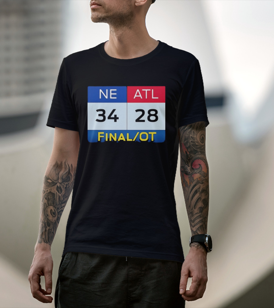NE 34 ATL 28 Final OT Super Bowl LI Scoreboard T-Shirt