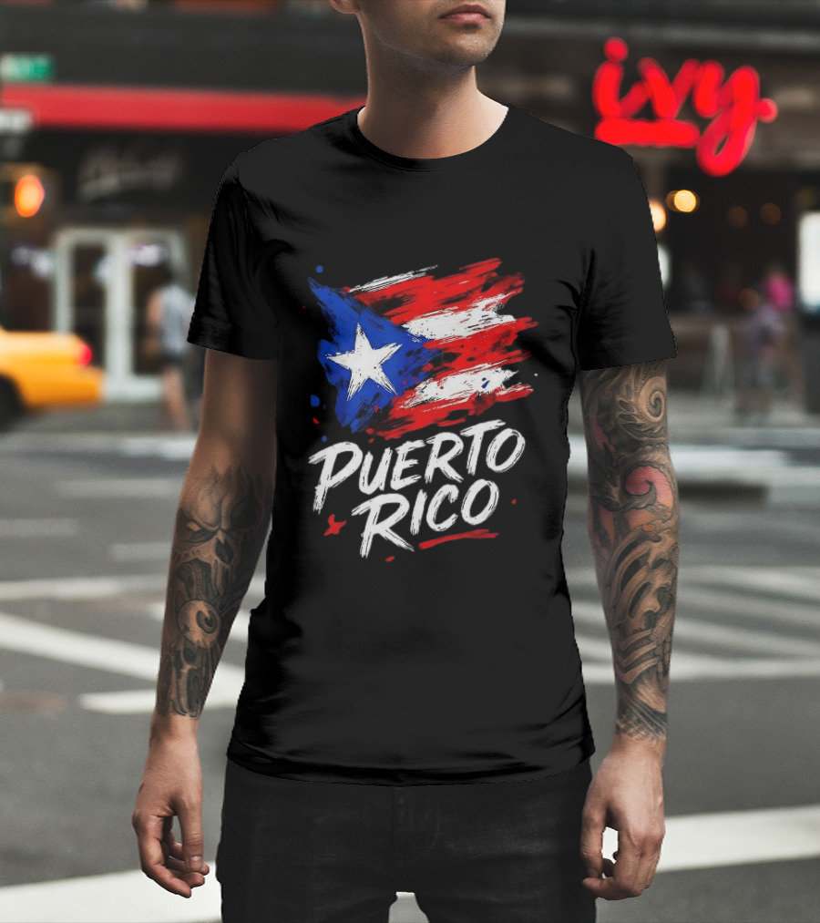 Puerto Rico Flag Brush Stroke Style Classic Representation T-Shirt