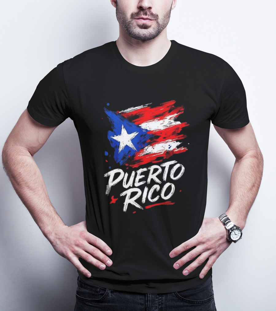 Puerto Rico Flag Brush Stroke Style Classic Representation T-Shirt