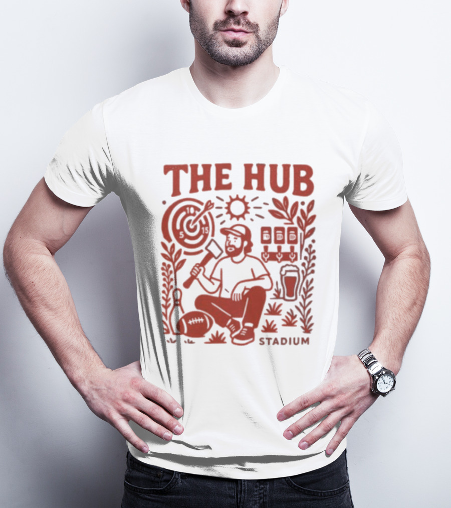 The Hub Stadium Archery Axe Throwing Brewery Activities T-Shirt