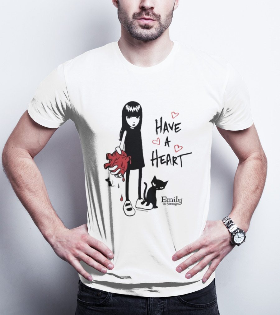 Emily The Strange Have A Heart Dripping Red Hearts Cat T-Shirt
