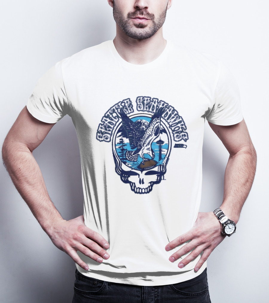 Seattle Seahawks Grateful Dead Skull Art Collaboration T-Shirt