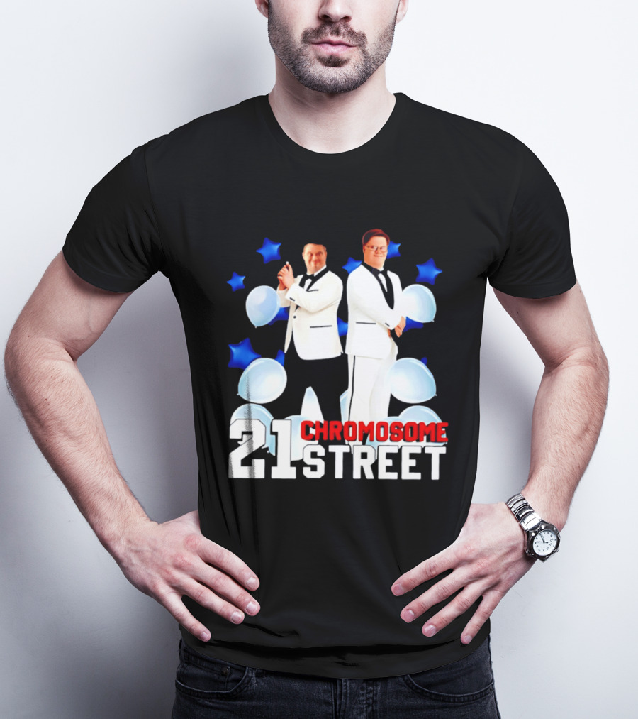 21 Chromosome Street Down Syndrome Stars Balloons White Suits T-Shirt