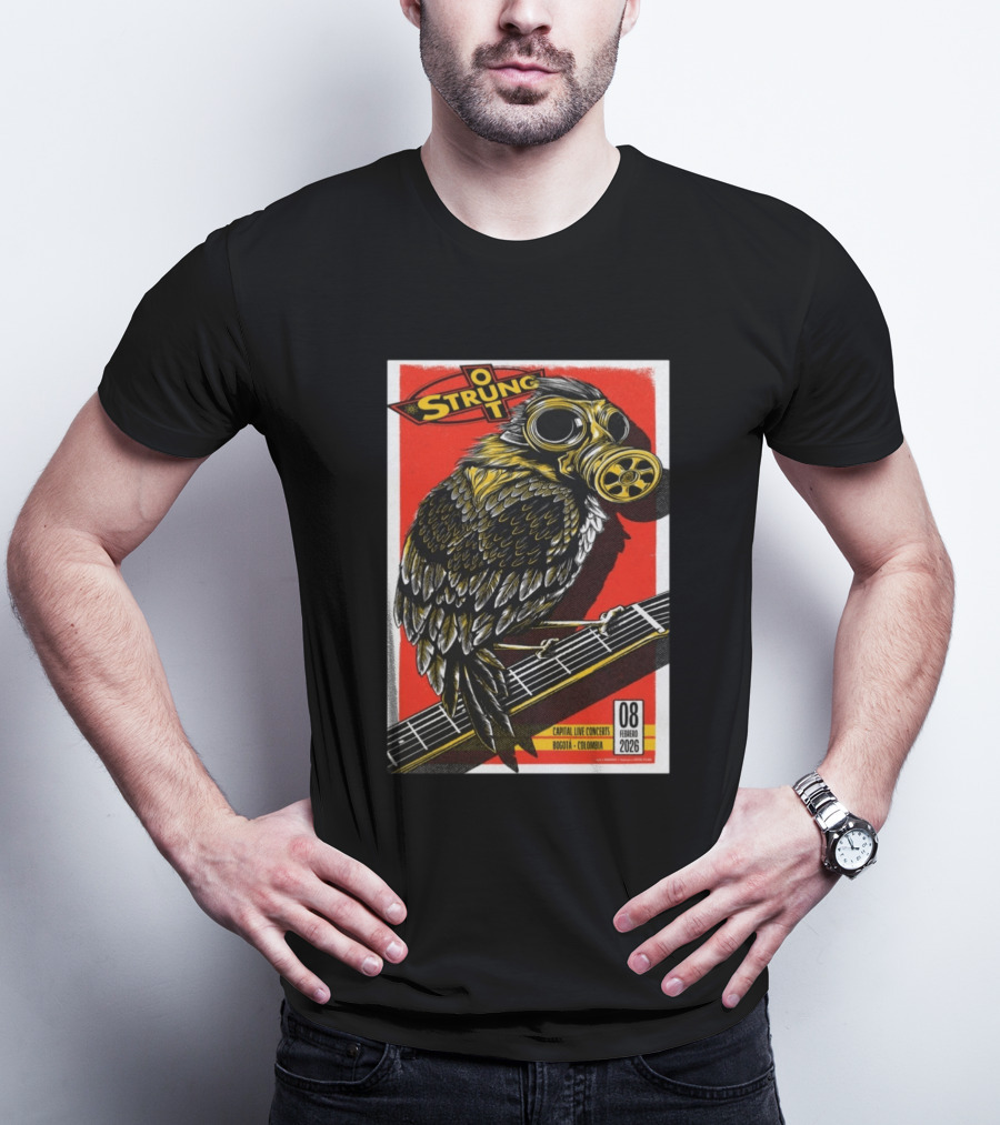 Strung Out February 8 2026 Capital Live Concerts Bogota Colombia Owl Gas Mask Guitar T-Shirt