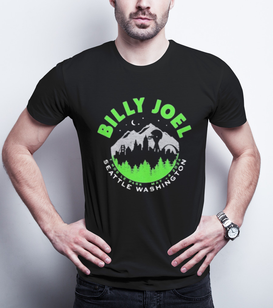 Billy Joel Seattle Washington Mobile Park Skyline 5 24 24 Event Moon Mountains Trees T-Shirt
