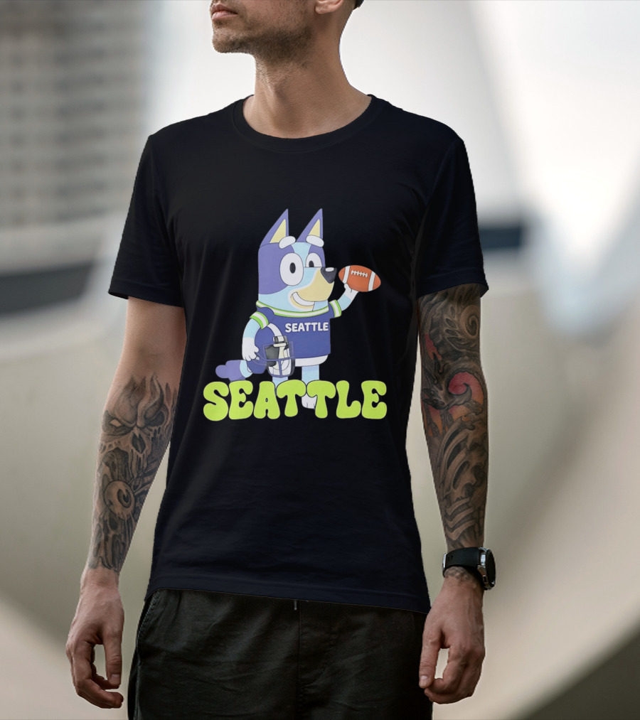 Bluey Seattle Football Cartoon 2026 Seahawks Fan Gear T-Shirt