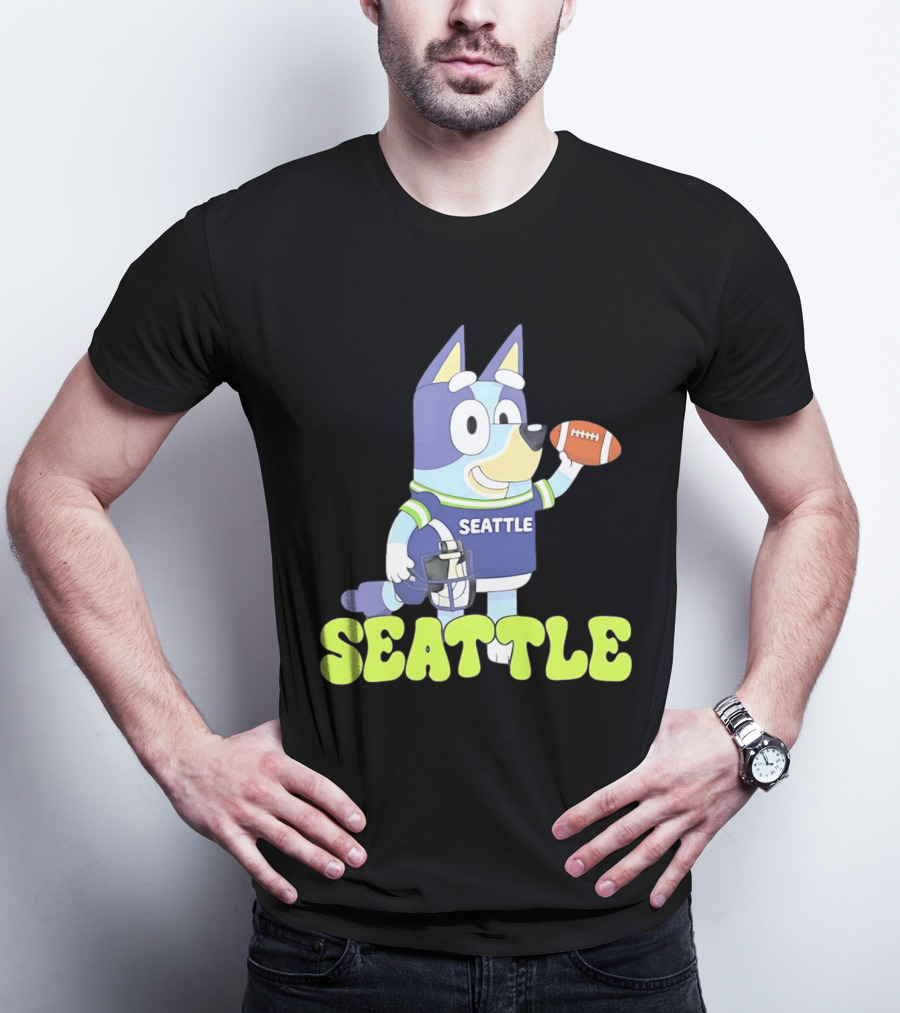 Bluey Seattle Football Cartoon 2026 Seahawks Fan Gear T-Shirt