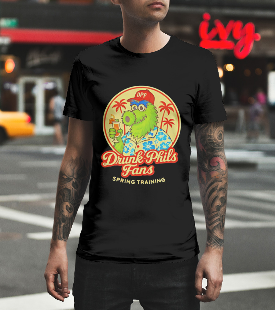 Drunk Phils Fans DPF Mascot Hawaiian Spring Training Palm Trees T-Shirt