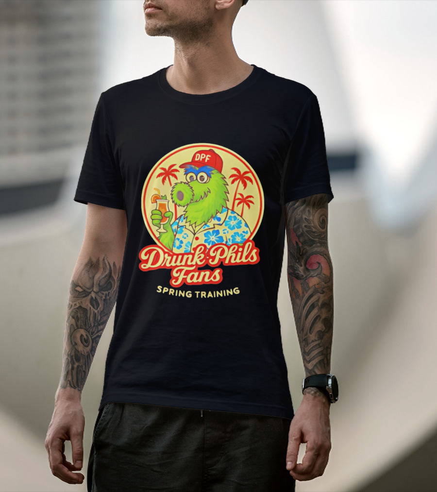 Drunk Phils Fans DPF Mascot Hawaiian Spring Training Palm Trees T-Shirt
