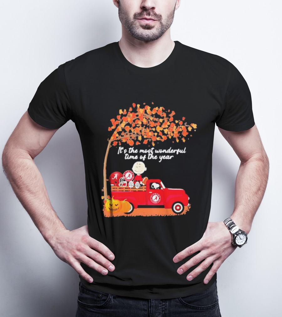 Peanuts Characters Alabama Crimson Tide Pickup Truck Fall Scene T-Shirt