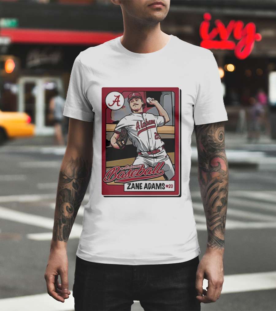 Alabama Baseball Zane Adams #20 Caricature Card T-Shirt