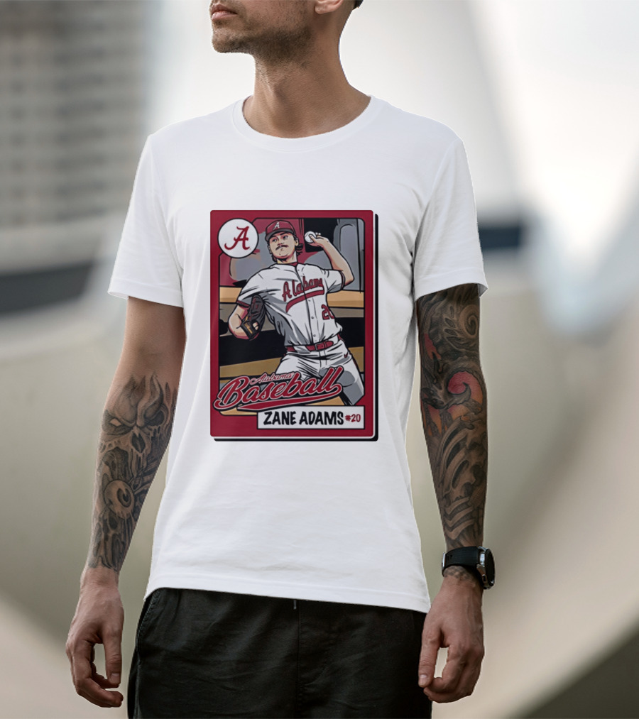 Alabama Baseball Zane Adams #20 Caricature Card T-Shirt