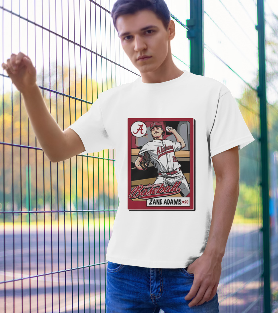 Alabama Baseball Zane Adams #20 Caricature Card T-Shirt
