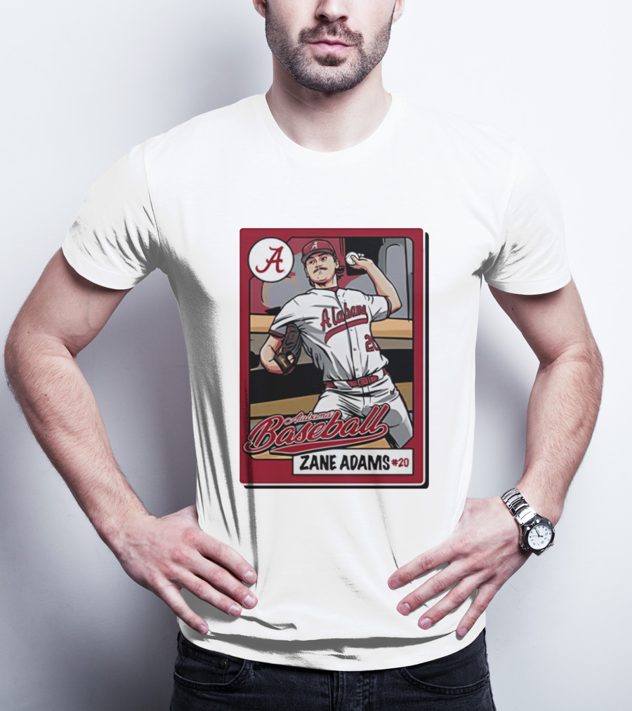 Alabama Baseball Zane Adams #20 Caricature Card T-Shirt