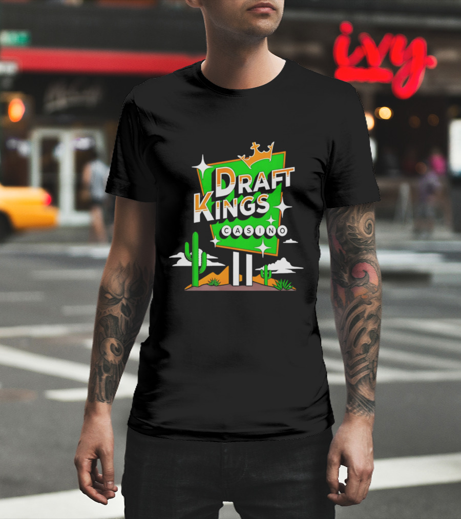DraftKings Casino Neon Cactus Desert Scene T-Shirt