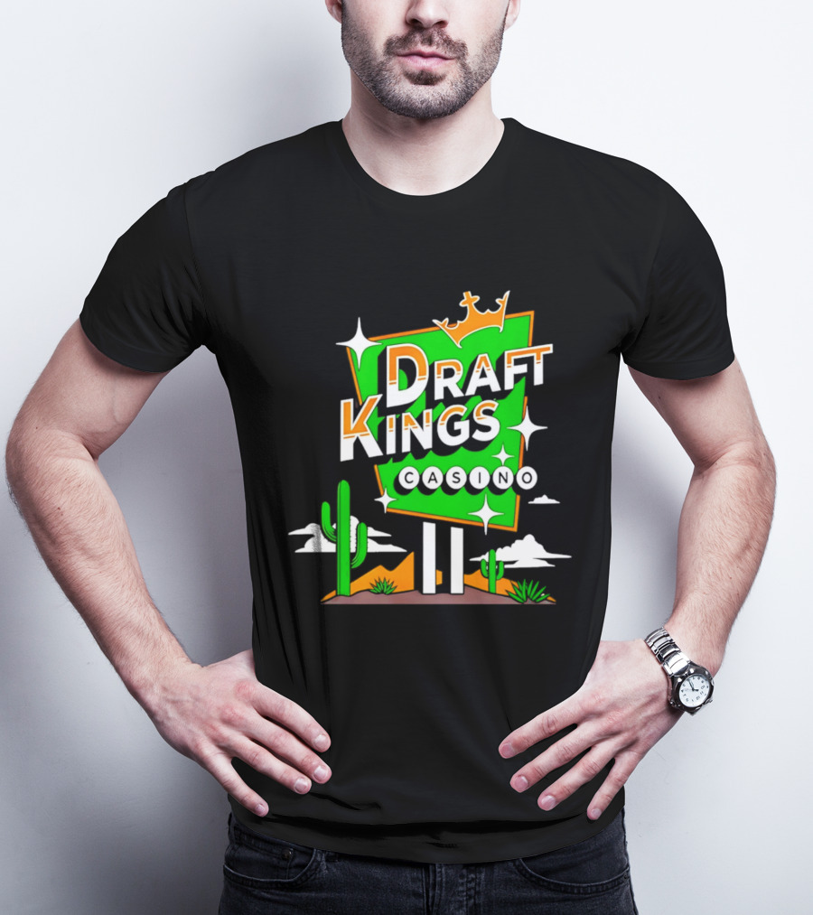 DraftKings Casino Neon Cactus Desert Scene T-Shirt