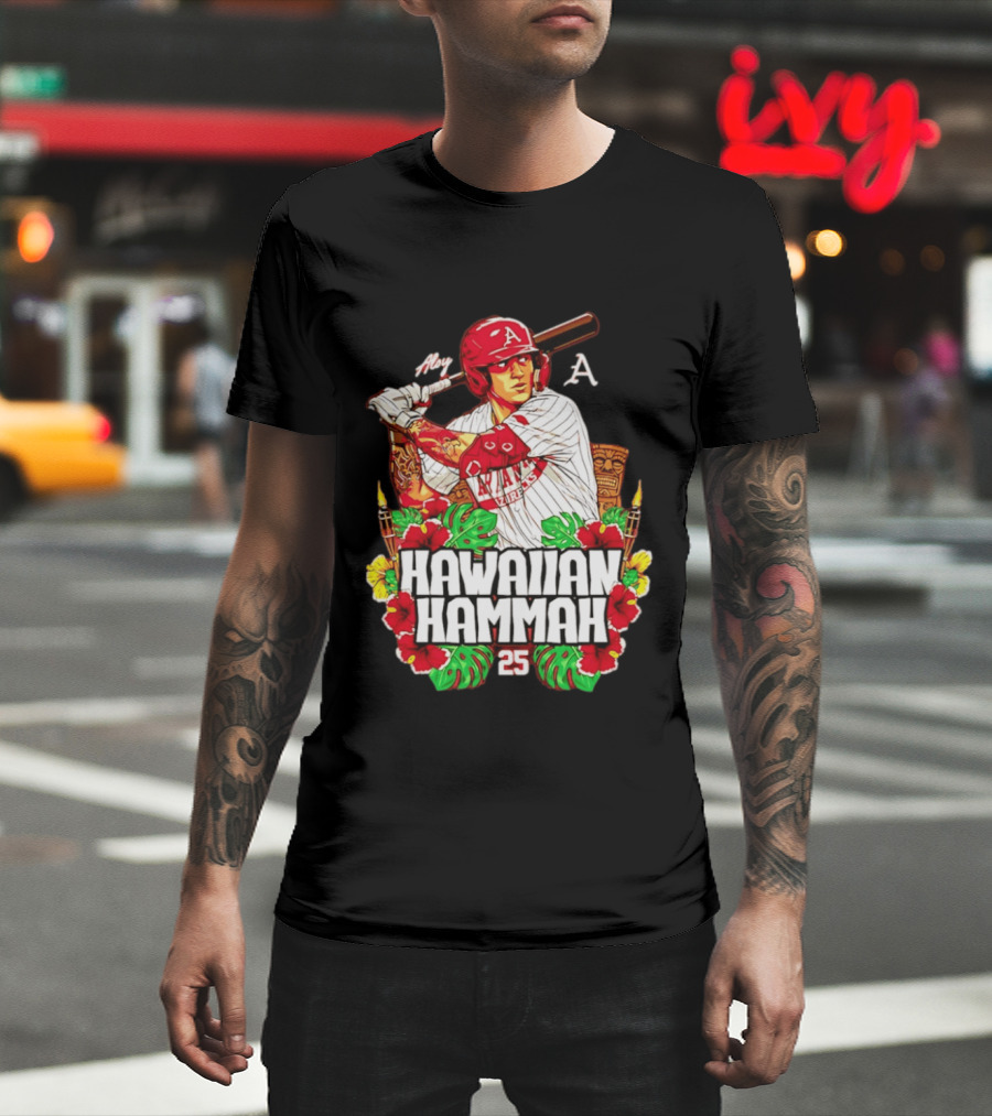 Aloy Hawaiian Hammah Arkansas Baseball 25 Caricature NCAA T-Shirt