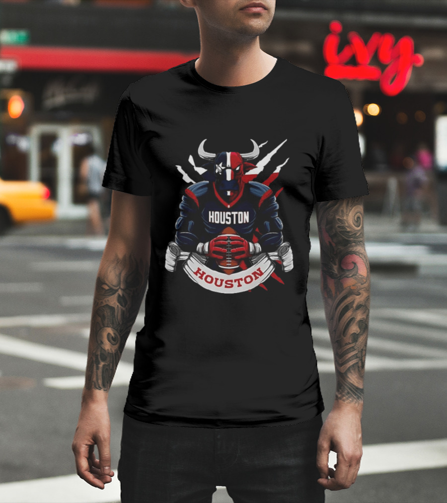 Houston Texans Football Bull Mascot Holding Ball T-Shirt