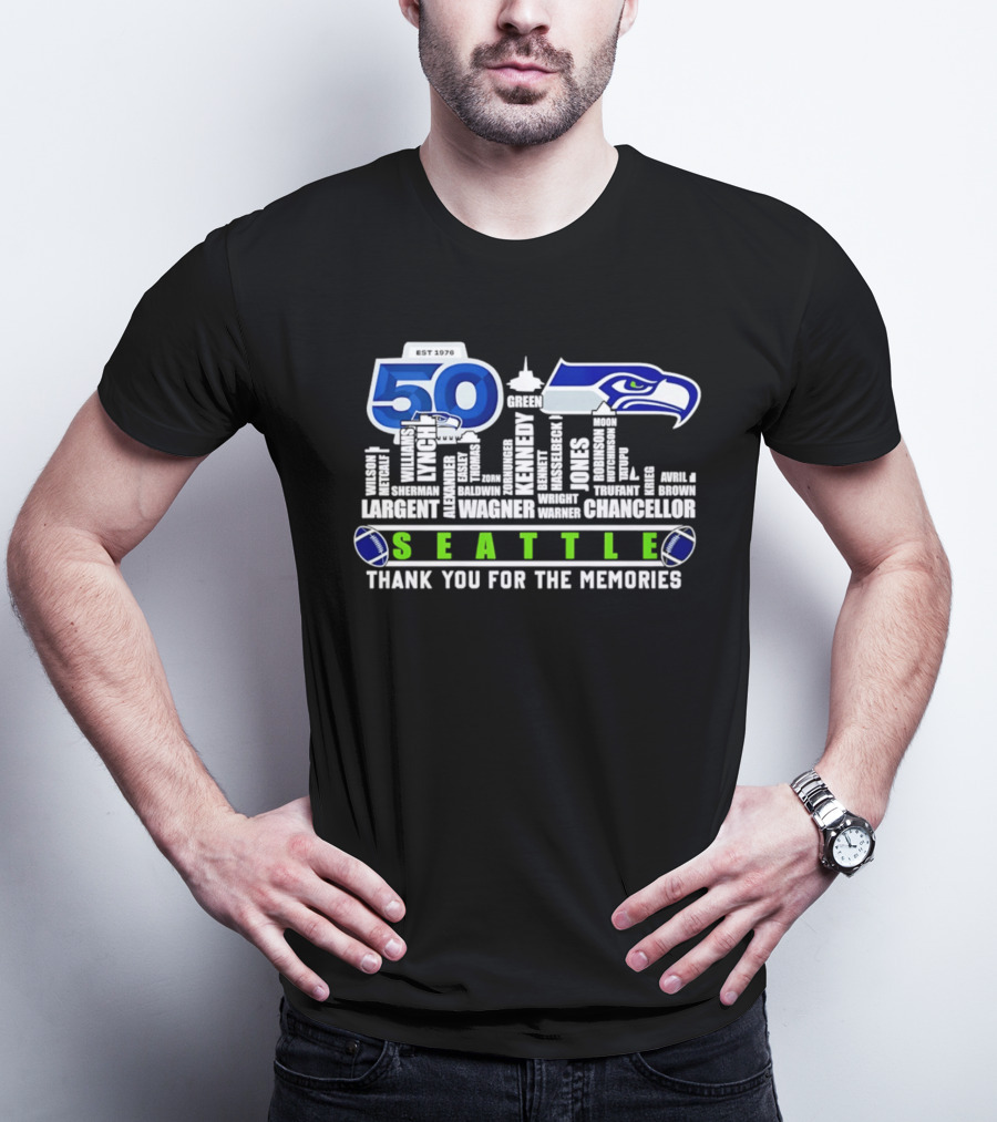 Seattle Seahawks 50th Anniversary Thank You For The Memories Largent Wagner Chancellor T-Shirt