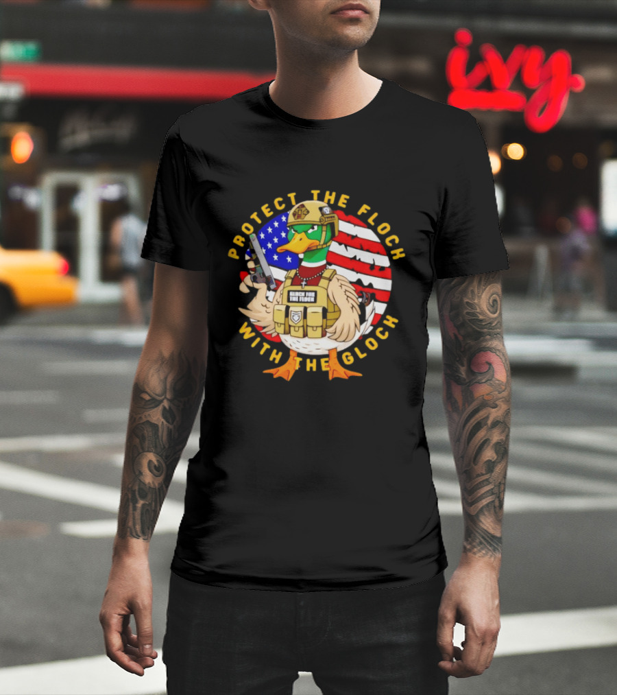 Protect The Flock With The Glock Patriotic Tactical Duck With American Flag T-Shirt