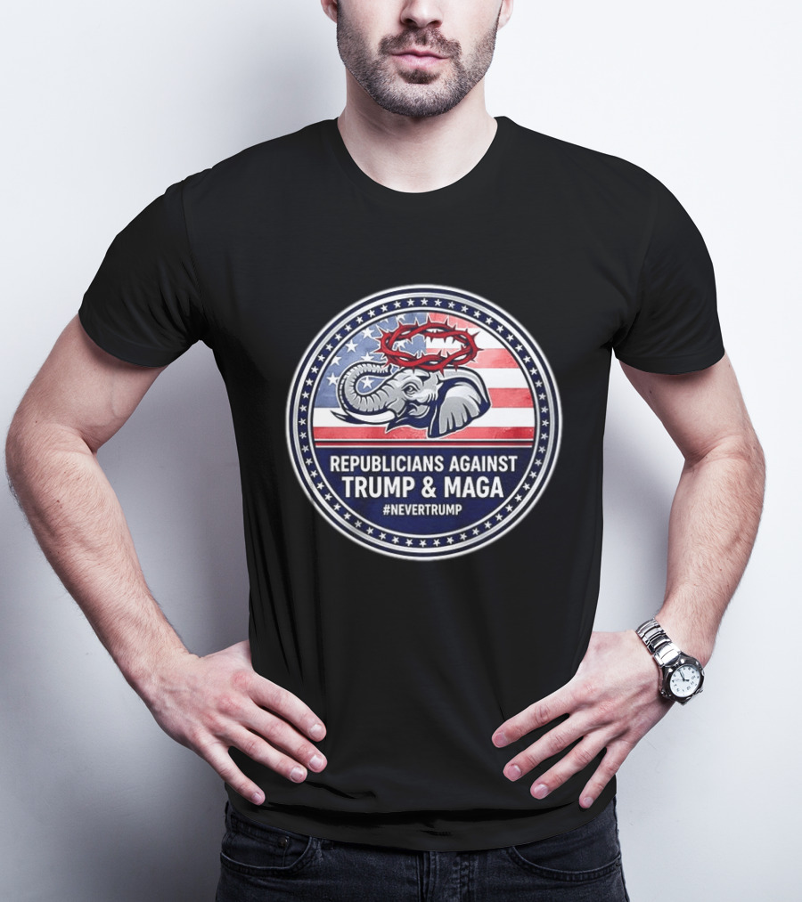Republicans Against Trump & MAGA #NeverTrump Anti MAGA Elephant American Flag T-Shirt