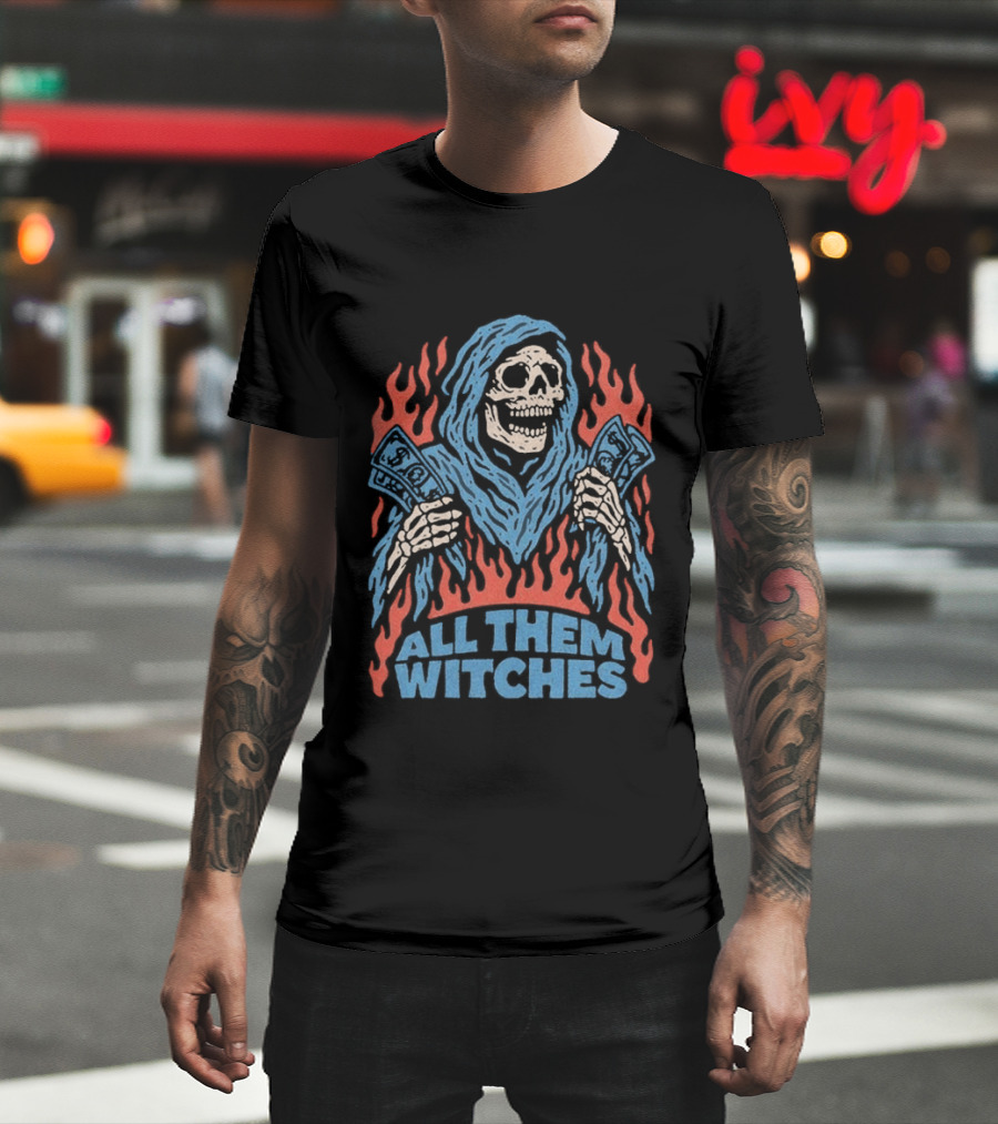 All Them Witches Skeleton Hooded Figure Fiery 2026 T-Shirt