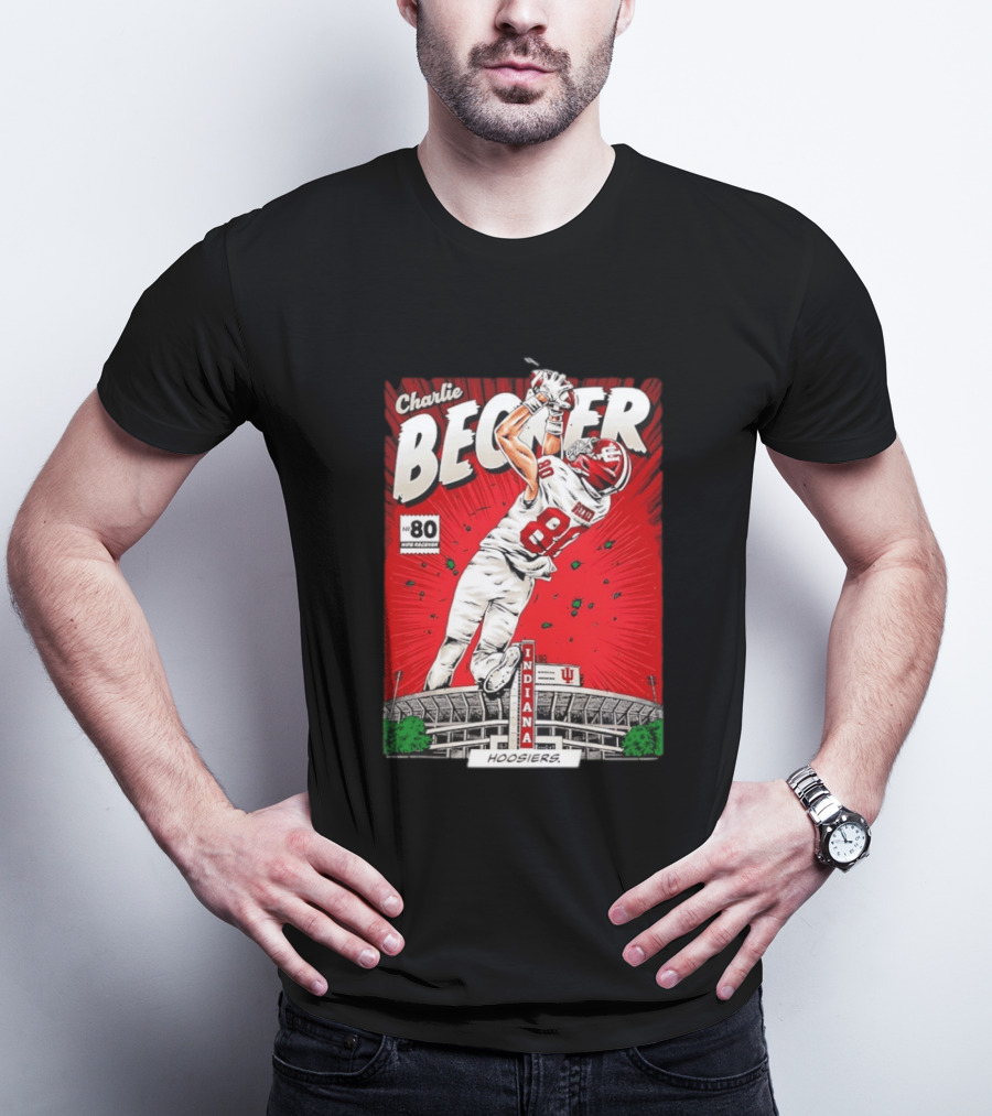 Charlie Becker Indiana Hoosiers No 80 Football Catch Comic Stadium Scene T-Shirt