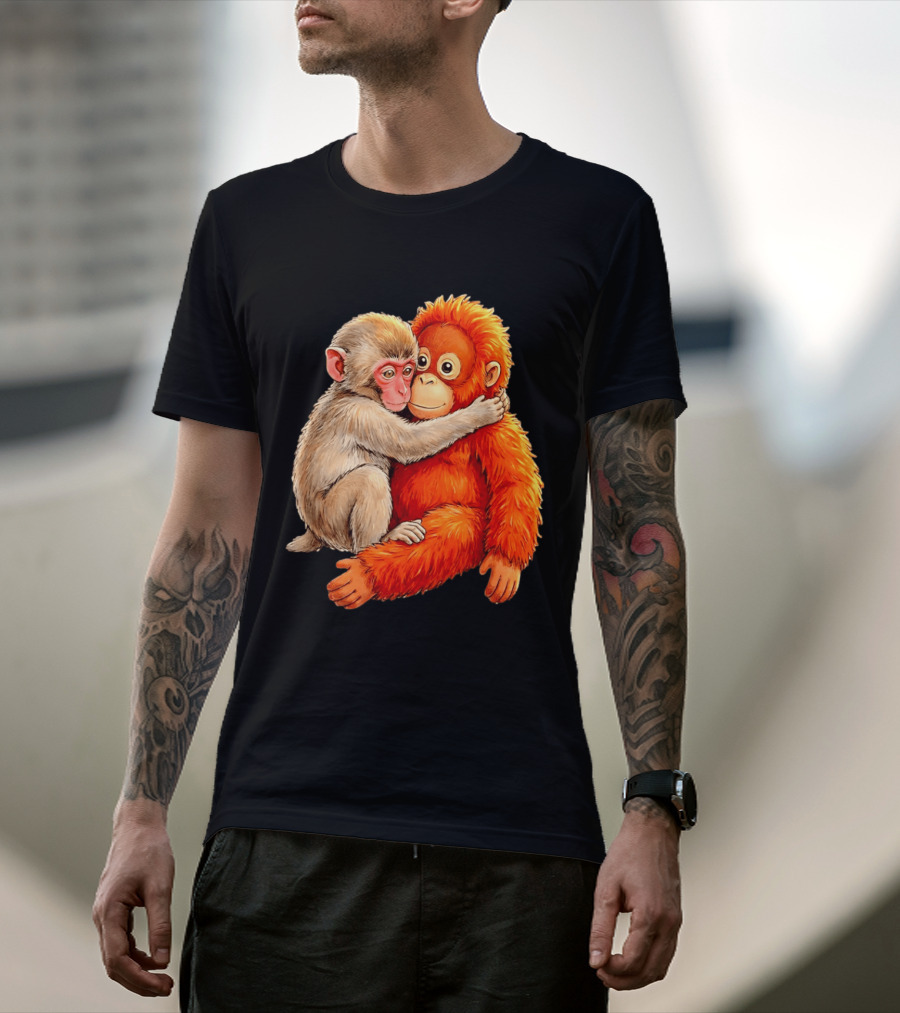 Baby Macaque Hugging Punch Monkey T-Shirt