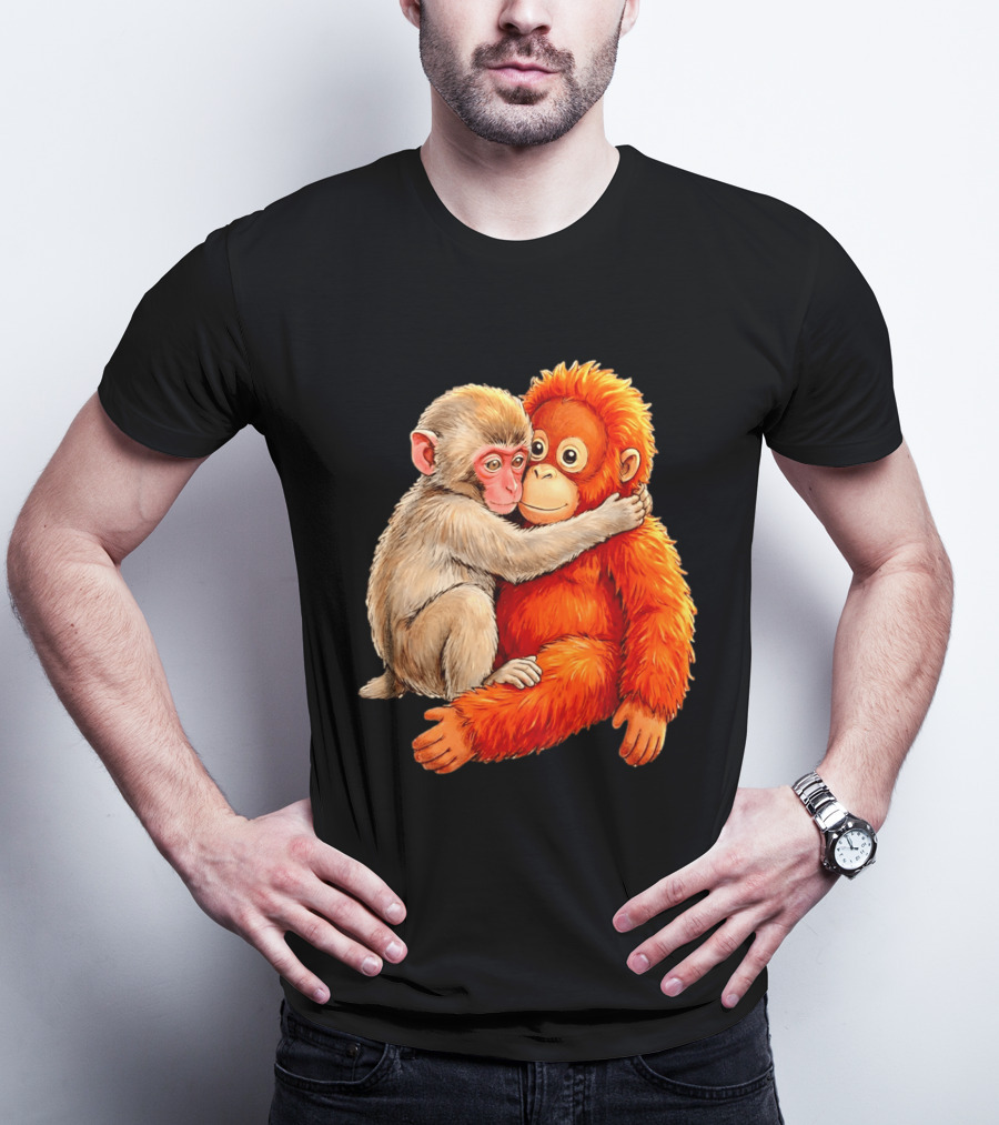 Baby Macaque Hugging Punch Monkey T-Shirt