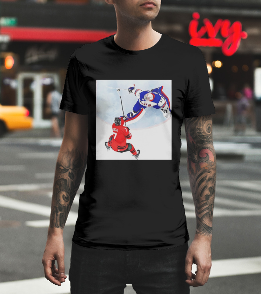Connor Hellebuyck USA Goalie Save Hockey Match T-Shirt