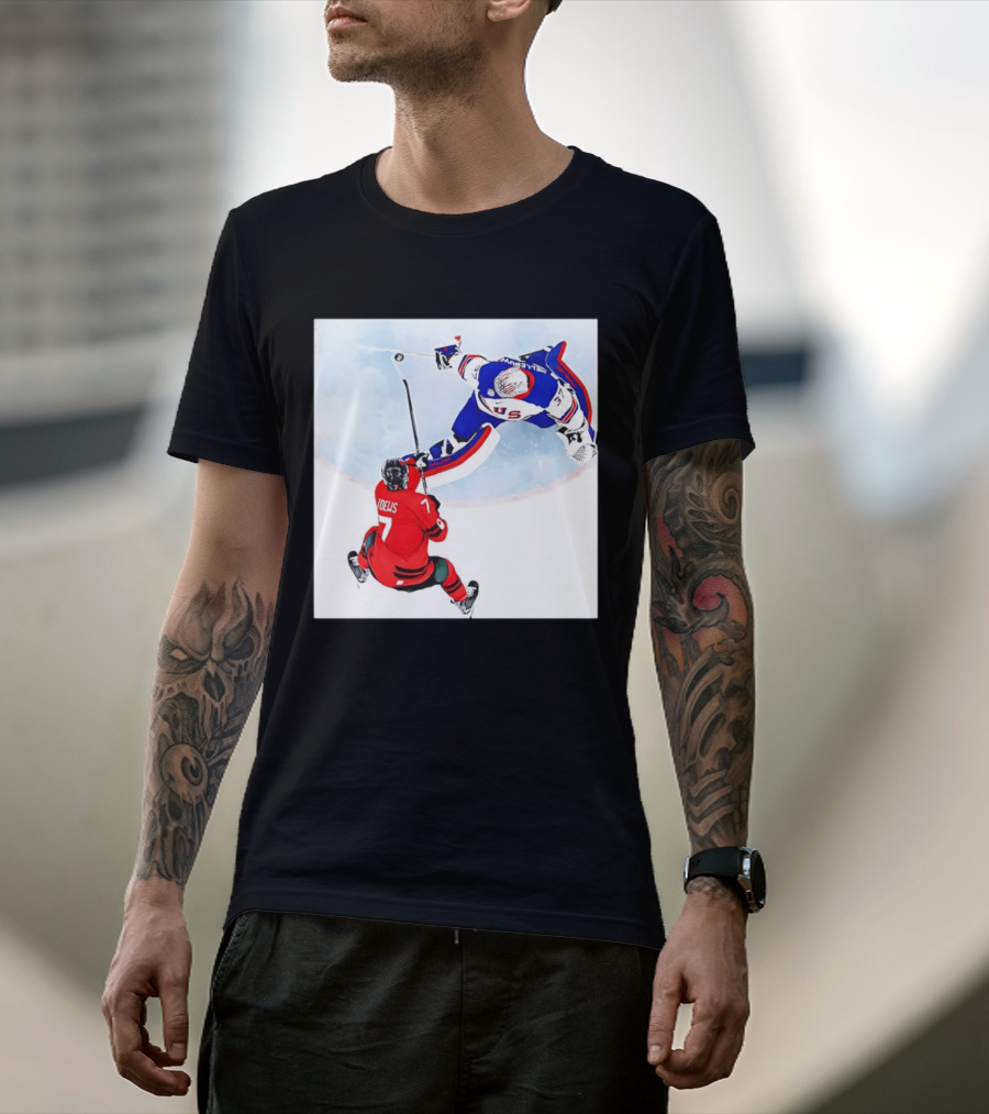 Connor Hellebuyck USA Goalie Save Hockey Match T-Shirt