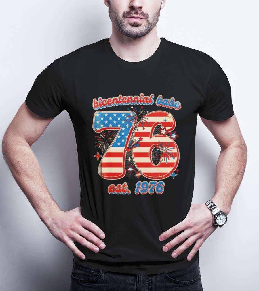 Bicentennial Babe 76 Est. 1976 American Flag 50th Birthday T-Shirt